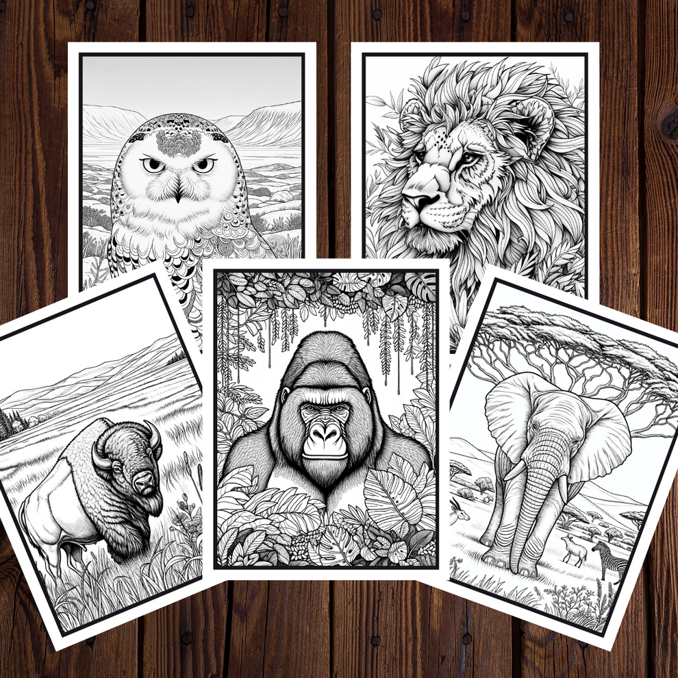 Wildlife Adult Coloring Book Printable – Animal Pages PDF – Imagined ...